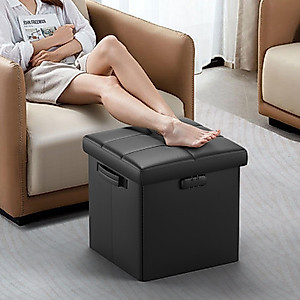 ZOOPIP Fireproof Storage Ottoman with Lock, 30 Inch Foot Rest Stool, Moisture-Proof Bedroom Bench with Handles, Ottoman with Storage for Living Room, Holds up to 660 lb for Important Goods (Black)
