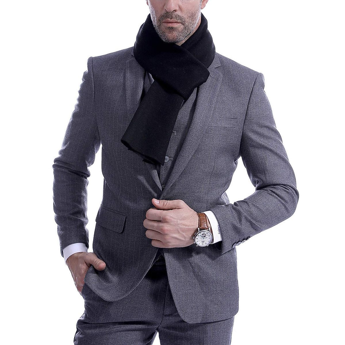 VEXTROFORT Men's Winter Scarf, Soft Large Cashmere Feel Scarves for Men without Fringes Solid - Black