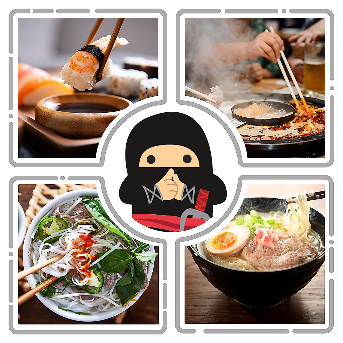 GAMAGO Ninja Bamboo Chopsticks Set-5 Pairs of Adorably Cute Reusable Chop-Sticks-Easy Grip, Lightweight, Durable, 9.25 Inches, Red