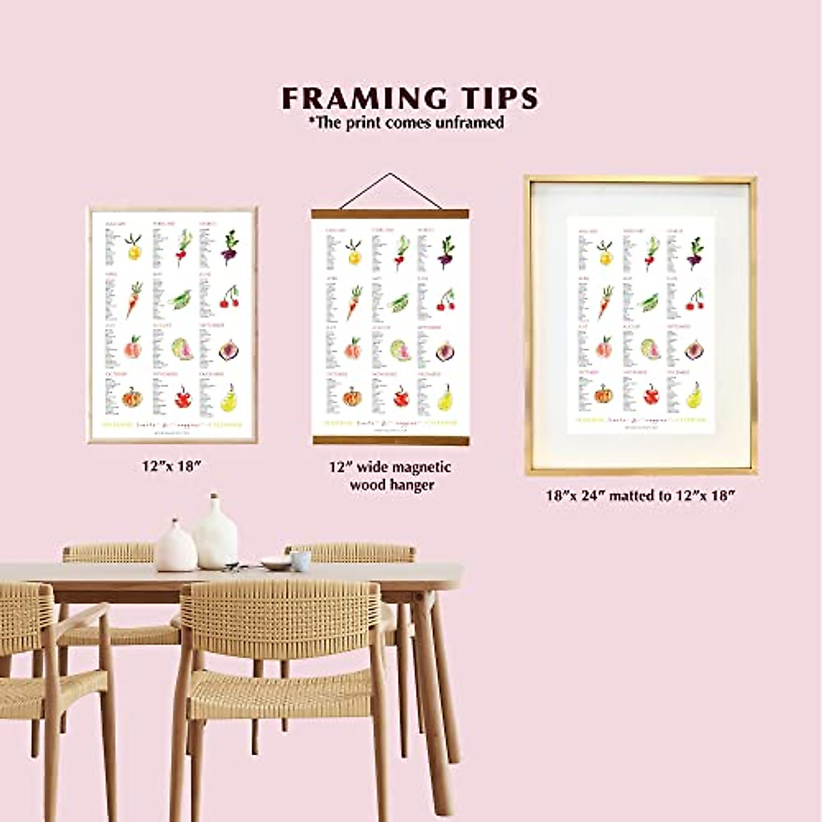 Seasonal Fruit and Vegetable Calendar print of original watercolor art - 12"x18" - unframed - Kitchen Decor, Dining Room Wall Art, Health Poster for Classroom