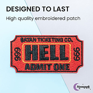 Moonmoli Ticket to Hell Admit One Iron on Embroidered Patches - 3"Wx1.5"H Red/Black Funny Patches – Iron on or Sew On Patches for Clothes, Jacket, Jeans, Hat, Backpack
