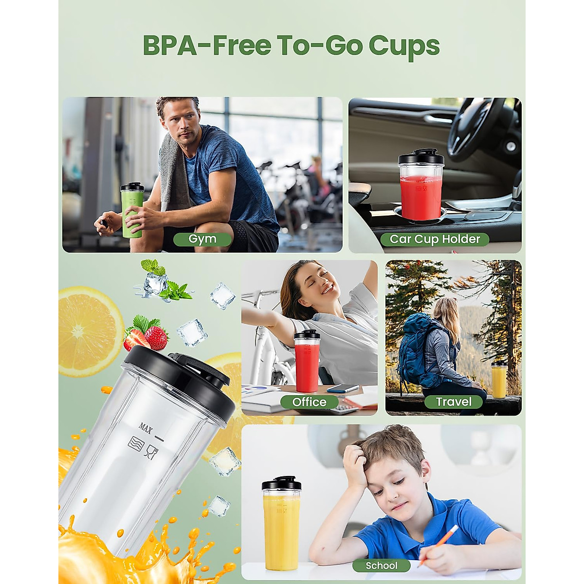 VEWIOR 1200W Blender for Shakes and Smoothies, Personal Blender with 6-Edge Blade, 22oz*2 BPA Free To-Go Cups, 3 Modes Control, Suitable for Kitchen, Ideal for Frozen Drinks, Sauces