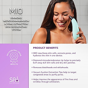 Spa Sciences MIO Diamond Microdermabrasion Blackhead Remover, Pore Suction Tool–Rechargeable-Dermatologist Recommended Skin Resurfacing System for Anti-Aging-Exfoliator for Acne Scars/Wrinkles (Mint)