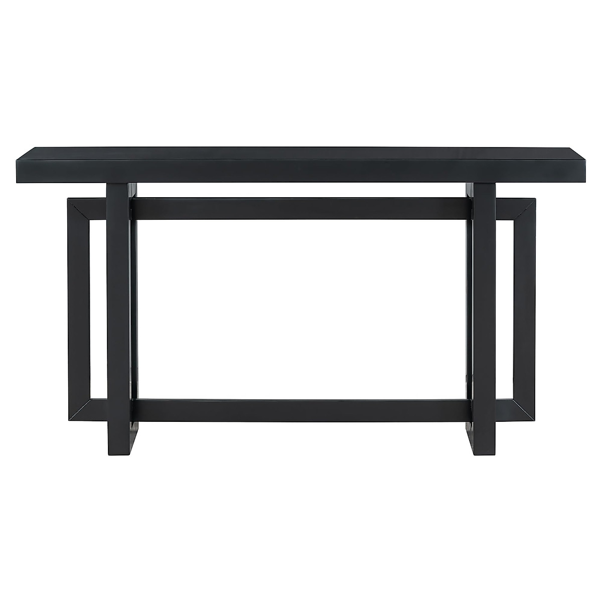 Contemporary Console Table with Industrial-inspired Concrete Wood Top, Accent Storage Cabinet Sofa Table, Buffet Storage Cabinet for Living Room Hallway Entryway Kitchen (Black + Solid Wood+MDF-O66)