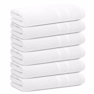 Looperry Small White Bath Towel Set of 6-100% Cotton 23x46 Shower Towels in 450 GSM. Lightweight & Absorbent Quick Dry Towel for Showering, Pet Drying, Spas & Salons. Terry Ringspun White Gym Towels