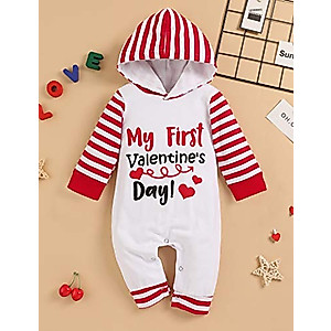 My First Valentine’s Day Newborn Baby Boy Girl Romper Hoodie Jumpsuit One Piece Outfit Set Newborn White