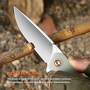 SUMACO Pocket for Men Knife D2 Steel & G10 Handle 3.54" Blade Length Pocket Knives With Clip & Folding Knives - EDC Camping Fishing Outdoor Jade