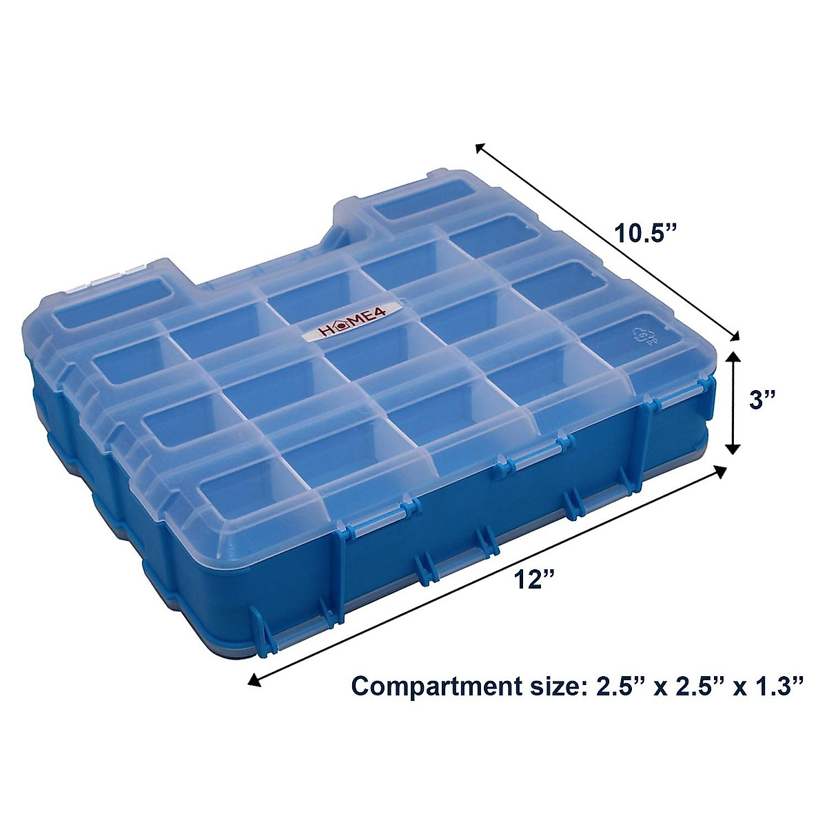 HOME4 Double Sided No BPA Toy Display Storage Container Box - Compatible with Mini Toys, Small Dolls, Tools Beyblade - Heavy Duty Organizer Carrying Case - 34 Adjustable Compartments (Blue)