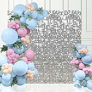 Shimmer Wall Backdrop 36 Panels Silver Backdrop Shimmer Panels Glitter Sequin Backdrop for Wedding Bridal Shower Birthday Decorations