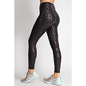 Hype Up Women's High Waisted Printed Super Buttery Soft Activewear Full Length Leggings with Inner Pocket (S-3X) Black/Black