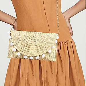 HJMND Women's Straw Clutch Woven Purse Summer Beach Bags Envelope Wallet Straw Bag (Khaki)