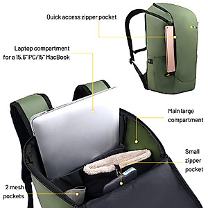 MIER Water Resistant Travel Backpack for Men Women, Carry On Commuter Back Pack Casual Daypack with Multiple Pockets for Work Hiking Outdoors (27L, Green)