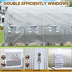YITAHOME 20x10x7ft Greenhouse Outdoor Heavy Duty Greenhouses Outside Large Walk-in Tunnel Green Houses Gardening Galvanized Steel Stake Ropes Zipper Door 7 Crossbars Garden, White