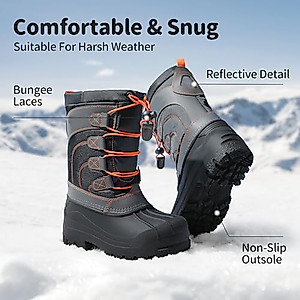 DREAM PAIRS Little Kid Knorth Navy Grey Orange Isulated Fur Winter Waterproof Snow Boots Size 2 M US Little Kid