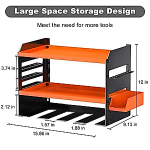 QZER Power Tool Organizer Wall Mount - Heavy Duty Drill Holder with 4 Drill Storage Slots & 2 Large Capacity Compartments, Cordless Drill Storage Rack & Garage Drill Charging Station