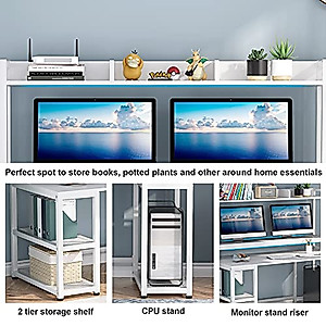 Tribesigns 55 Inches Computer Desk with Hutch and Monitor Stand Riser, Rustic Industrial Desk Computer Table Studying Writing Desk Workstation with Storage Shelves Bookshelf for Home Office (White)