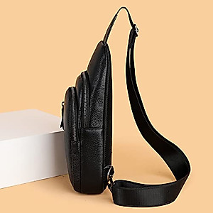 Mens Sling Bag Small Genuine Leather Chest Shoulder Bags Travel Crossbody Mini Casual Daypack Black