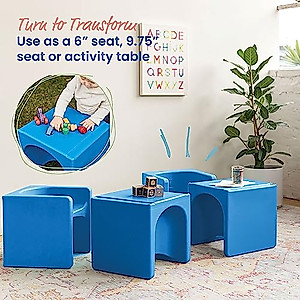 ECR4Kids Tri-Me 3-in-1 Cube Chair, Kids Furniture, Blue, 4-Piece