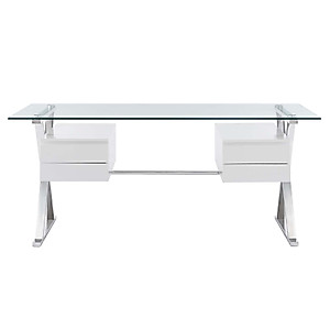 Modway EEI-6226-WHI Sector 71" Glass Top Glass Office Desk, White