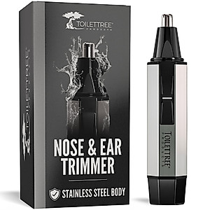 ToiletTree Products Nose Hair Trimmer with LED Light - Stainless Steel, Heavy-Duty Casing - Ear & Nose Hair Trimmer - Men's Grooming Trimmer for Beard, Eyebrows, and Ears