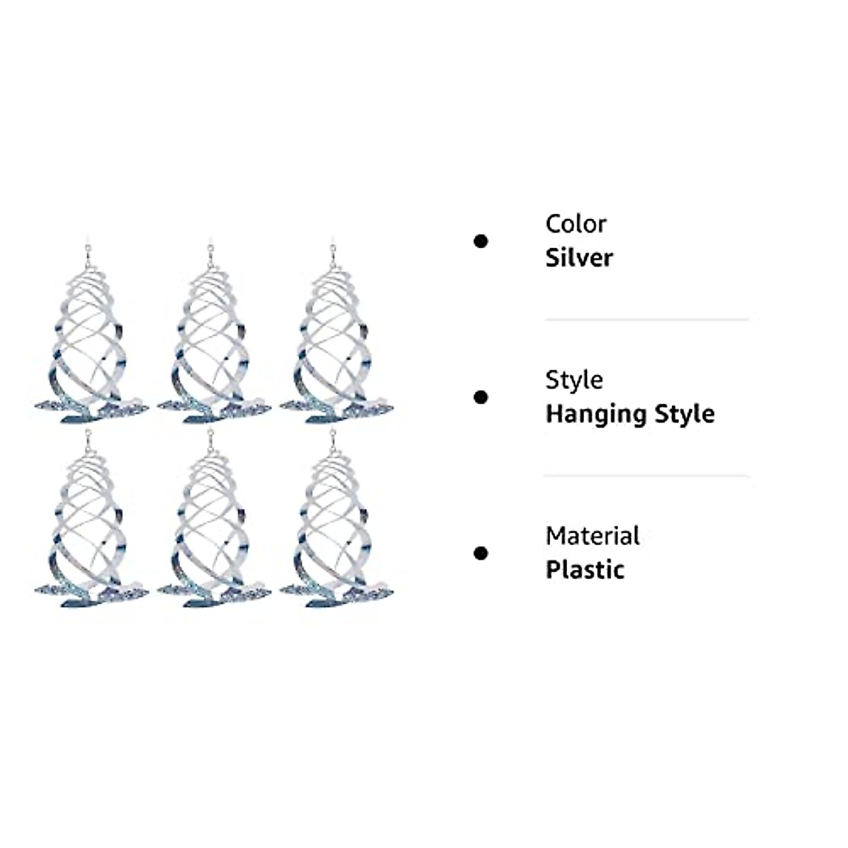 Hausse 6 Pack Bird Repellent Spiral Reflectors Silver Mylar Spinner, Hanging Reflective Bird Deterrent Device, Garden Decorative Scare Birds Away, Like Woodpeckers, Pigeons and Geese