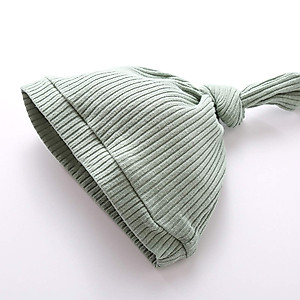 BASKOPA Baby Knotted Sleeper Gown Unisex Boys Girls Sleepsuits with Mitten Cuffs and Matching Hat Baby Coming Home Outfit Green