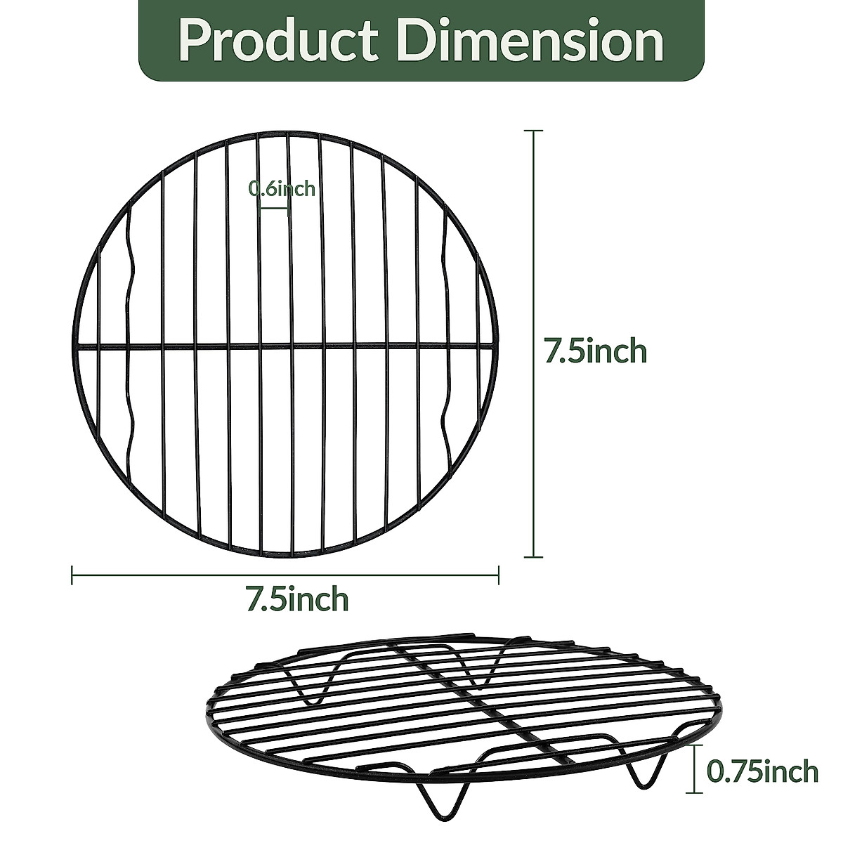 TeamFar Round Cooling Rack, 7.5’’ Small Baking Roasting Grilling Rack with Stainless Steel Core & Non-stick Coating, for Cooking Steaming Cooling, Healthy & Sturdy, Oven Safe & Easy Clean – Set of 2
