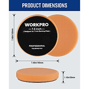 WORKPRO 7.5 Inch Buffing Sponge Pads, 5Pcs 7.5 Inch Face for 7 Inch Backing Plate, Cutting Polishing Pad Kit for Car Buffer Polisher Compounding, Polishing and Waxing