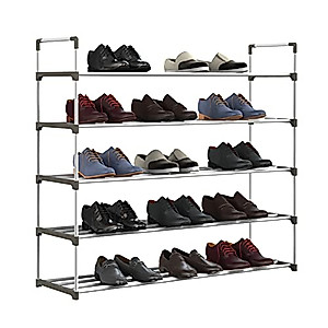 Home-Complete Shoe Rack – 5-Tier Shoe Organizer for Closet, Bathroom, Entryway – Shelf Holds 25 Pairs of Sneakers, Heels, and Boots (White)