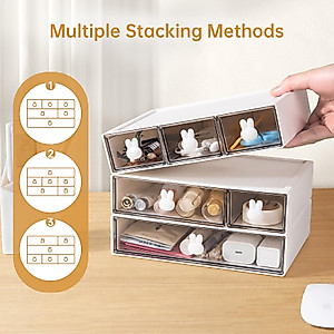 BEYGORM Desk Organizer with 6 Drawers - 3 Tier Kawaii Stackable Plastic Desk Accessories & Workspace Organizers,Aesthetic Office Supplies,Desktop Organization Art Storage for Makeup Pen(White)