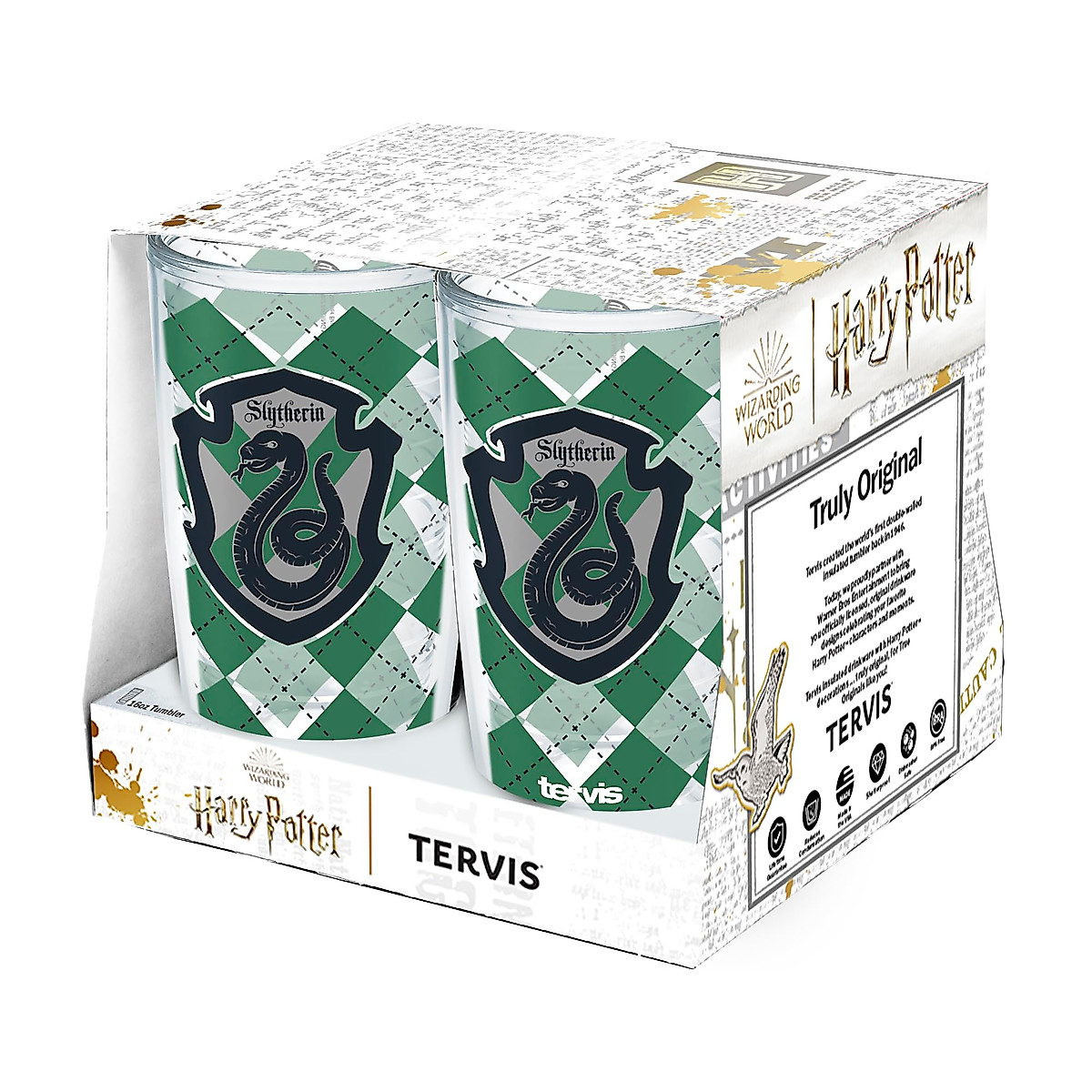 Tervis Harry Potter Slytherin Collection Made in USA Double Walled Insulated Tumbler Travel Cup Keeps Drinks Cold & Hot, 16oz - 4pk, Slytherin