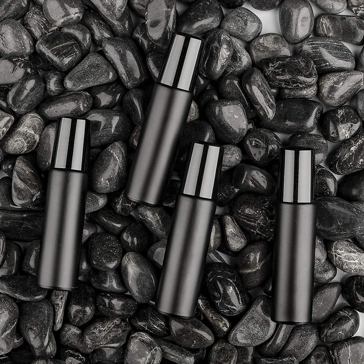 20PCS Roller Bottles 10mL Essential Oil Ultra Thick Matte Black Frosted Glass (2 Openers+3 Pipettes Value Pack), Stainless Steel Roller Balls w/Black Cap