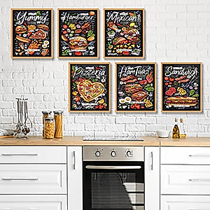 Luodroduo Kitchen Poster Wall Art Print Set of 6 Retro Fast Food Canvas Wall Decor Hamburger Pizza Sandwich Bacon Egg Pictures for Modern Family dining room Restaurant Kitchen (8"x10" UNFRAMED)