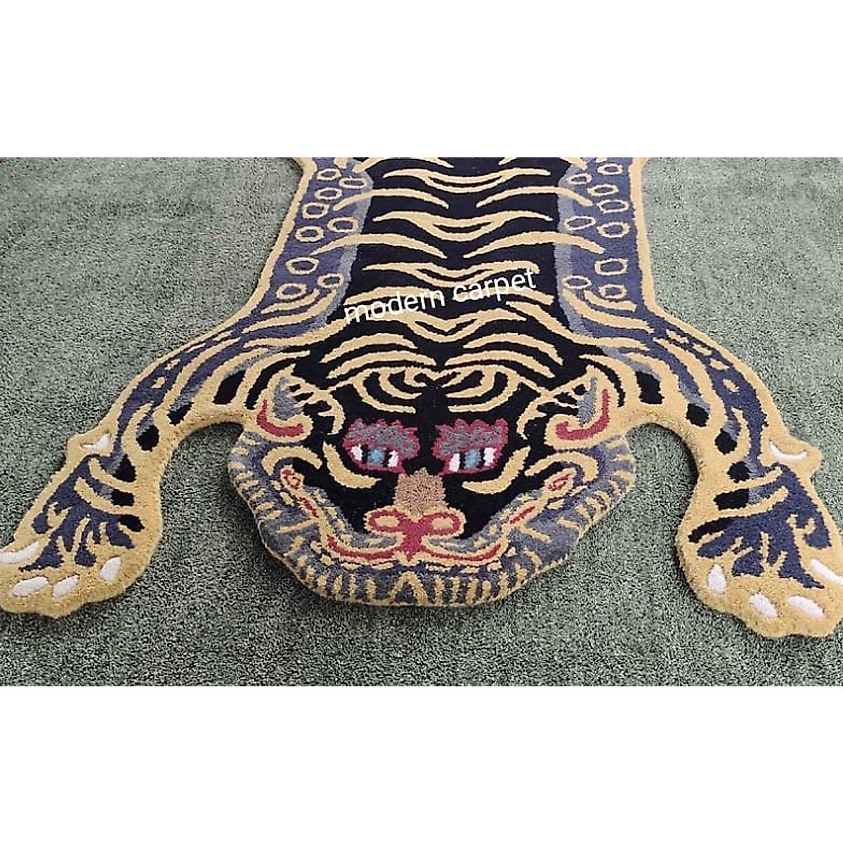 Generic Tibetan Tiger Rugs Skin Shape 2x3 Ft Area Rugs for Resistant Carpet Handmade Tufted 100% Woolen Rugs Animal Carpet for Kid Room Bedroom by Modern Carpet (2X3 FEET), Multicolor