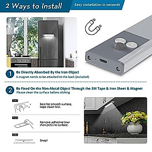 Under Cabinet Lights, 60-LED Dimmable Motion Sensor Light with 3-Modes and 3-Colors, 1500mAh Rechargeable Wireless Lighting Stick-on Anywhere for Cabinet Closet Kitchen Counter (2 Pack)