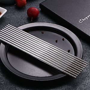 Devico Chopsticks, Metal Chopsticks, 18/10 Stainless Steel Chopstick Set, Reusable, Dishwasher Safe (5 pairs)