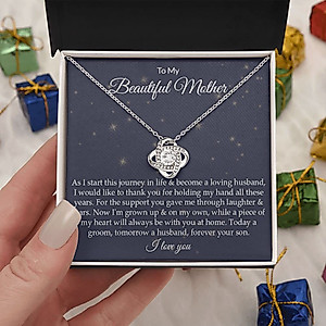 GLAVICY Groom To Mother Necklace Gift, Son To Mother On Mother's Day Necklace, Mother Of The Groom Gift From Son, To Mom On My Wedding Gifts with Message Card and Box Meaning