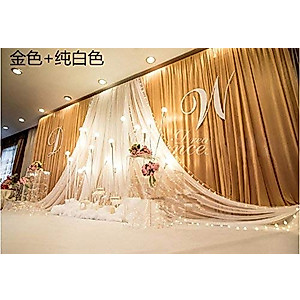 20x10ft Luxury Wedding Stage Silk Backdrop Background Curtains with Beauty Yarn Gauze Decoration (Gold+White)