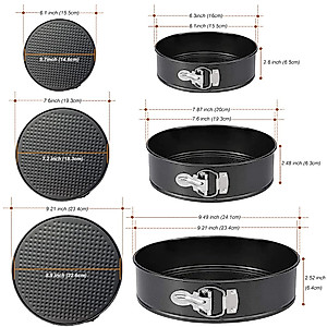 MeeQee Springform Pan Set of 3 Pieces 6.1/7.6/9.2 inches Nonstick Cake Pan Bakeware Set Cake Mold with Removable Bottom