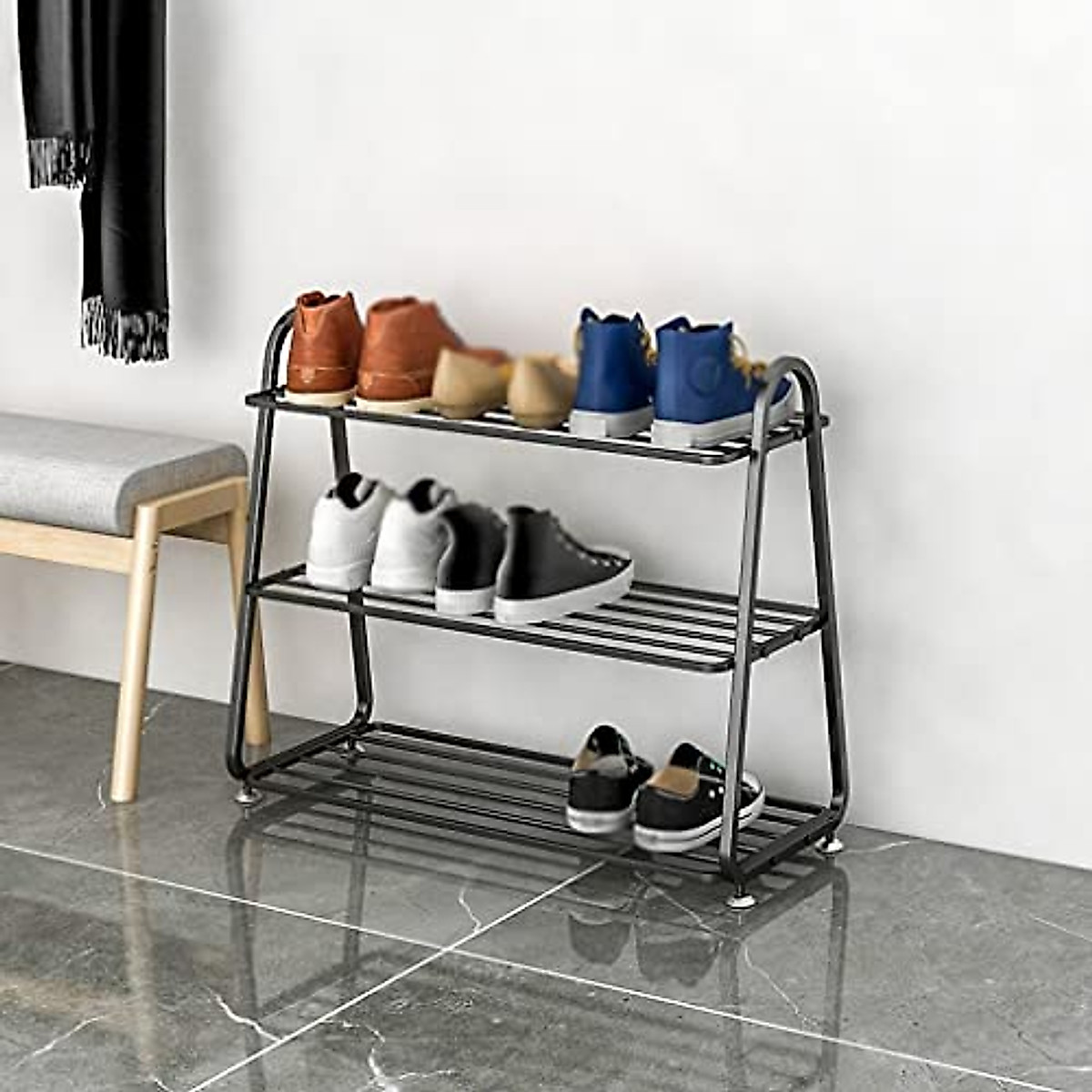 Shoe Rack Shoe Shelf Stackable Shoe Rack 3-Layer Shoe Rack Floor Standing Shoe Shelf Wrought Iron Shoe Storage Rack Entryway Living Room Bedroom Hallway Shoe Storage Organizer Shoe Bench Stackable Sh