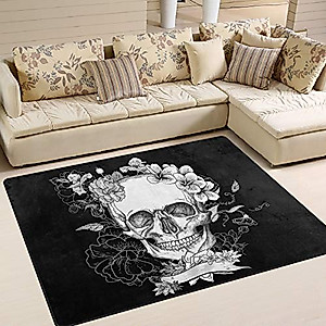 Modern Area Rugs 5x7 Washable - Skull Rose White Soft Area Rug Anti-Skid Nursery Rug Carpet Floor Mat Home Decor Living Room and Outdoor