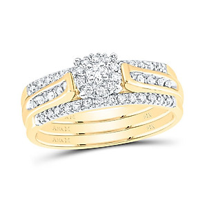 Jewels By Lux 14kt Yellow Gold Womens Round Diamond 3-Piece Bridal Wedding Engagement Ring Band Set 1/4 Cttw Ring Size 10.5