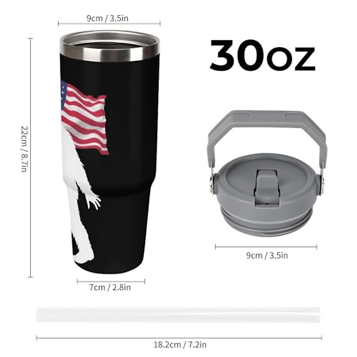 Patriotic America Flag Bigfoot 30 OZ Insulated Tumblers with Handle And Straw Leakproof Vacuum Insulated Stainless Steel Water Bottle for Car Fishing Travel
