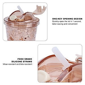 Cute Water Tumbler, 450ml Water Drinking Cup Reusable Double Wall Water Bottle with Straw Kawaii Water Bottle for Home Travel Tumbler(Brown)