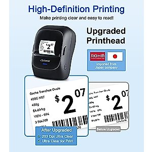 CLABEL Barcode Label Printer, 221B Bluetooth Thermal Label Maker Printer for Addresses, Business, Clothing, Labeling, Mailing, Compatible with Android & iOS System, with 1 Roll Label