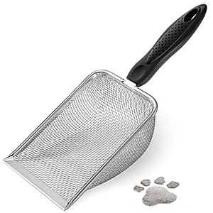 UMUACCAN Cat Litter Scoop,Sturdy Litter Cleaner Corner Shovel,Stainless Steel Mesh Litter Shovel,Easy to Clean Reptile Terrarium Sand Waste,Beach Shovel(Black)