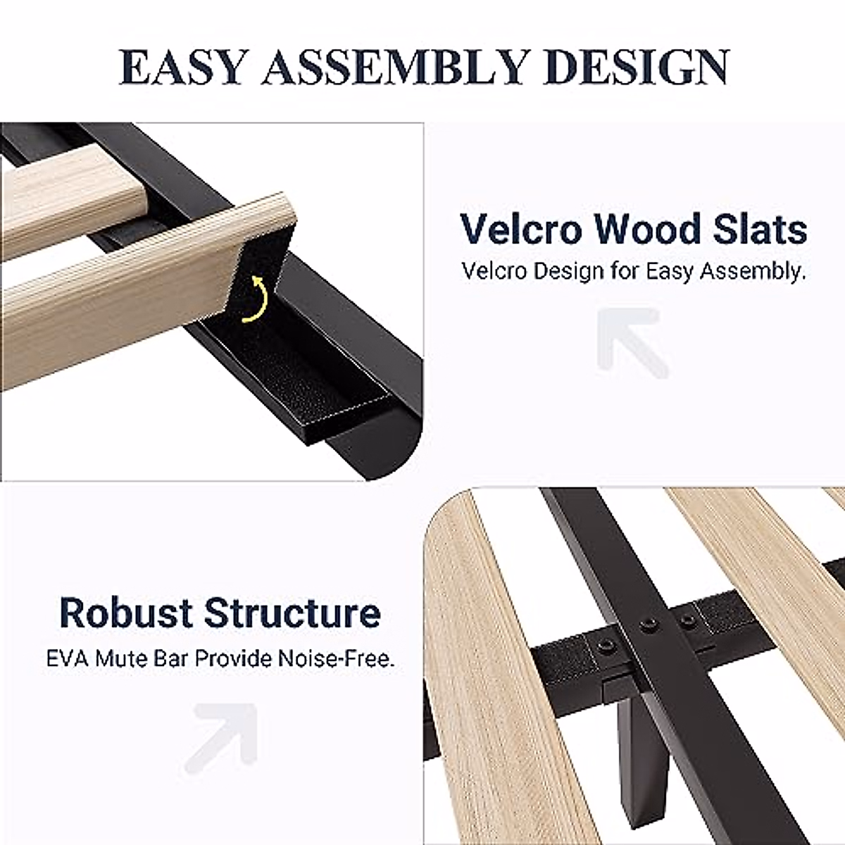 Allewie Full Size Bed Frame with 47'' Tall Upholstered Headboard, High Metal Bed Frame with 12'' Under-Bed Storage Space/Wood Slats Support/Easy Assembly/No Box Spring Need/Noise-Free/Grey