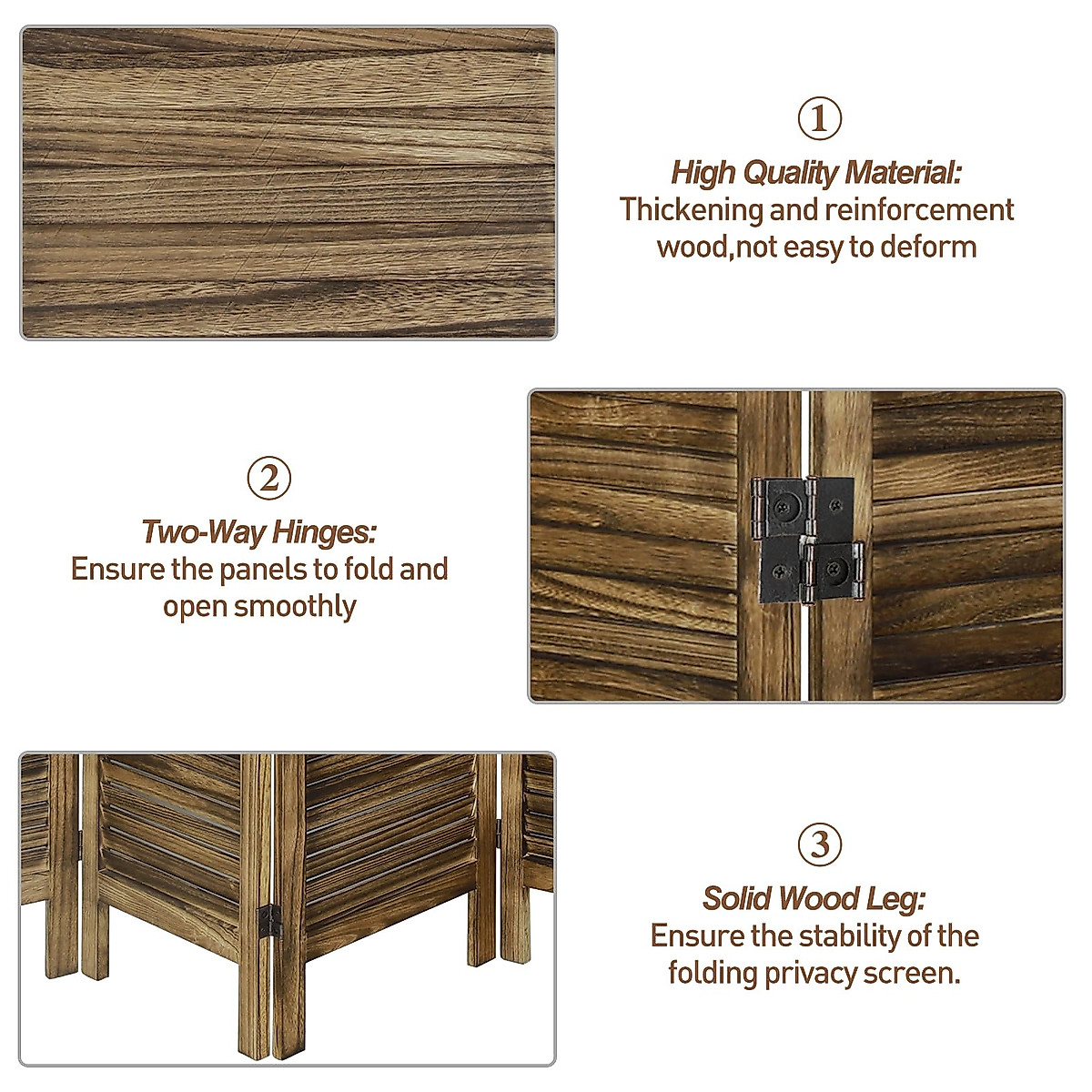 Babion 6 Panel Room Dividers, Wood Room Divider Screen, Room Dividers and Folding Privacy Screens, Folding Portable Partition Screen, Modern Bedroom Decoration(Dark Brown)