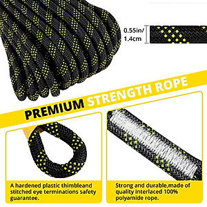 TRSMIMA Rope Harness Safety Lanyard：50ft Vertical Roofing Rope With Grab Snap Hooks Shock Absorber - Fall Protection Tree Climbing Line Kit Heavy Duty Roof Safety Equipment ANSI CE