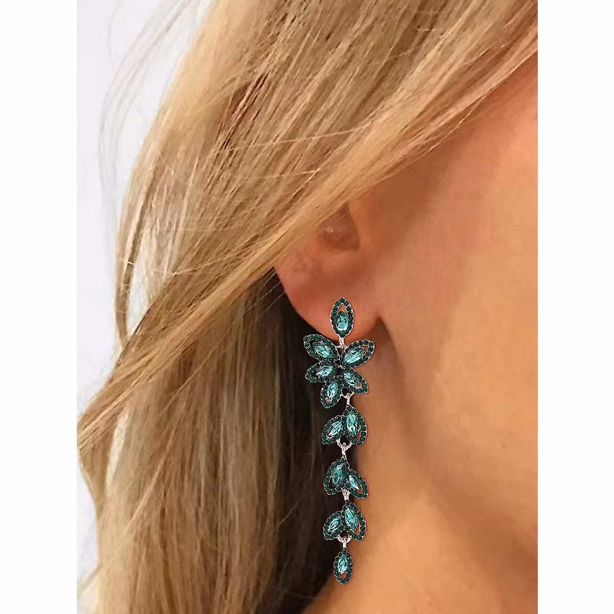 Fahion Statement Vintage Drop Dangle Earrings for Women Girls Green Crystal Earrings